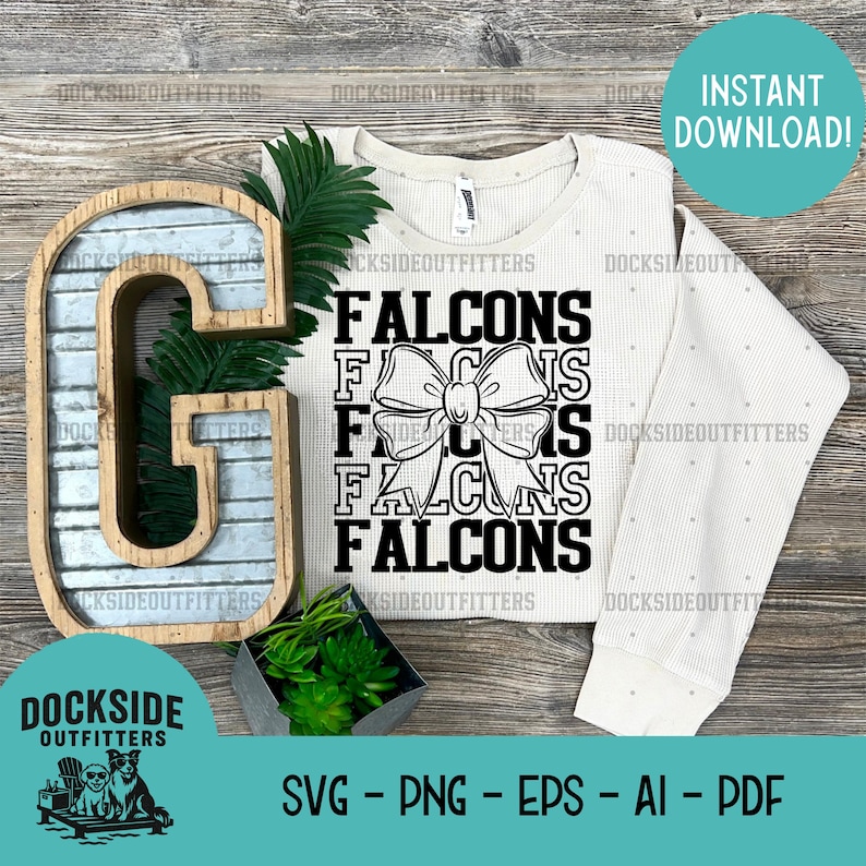 Falcons Mascot Bow SVG PNG Stack Digital Download for Cricut DTF ...