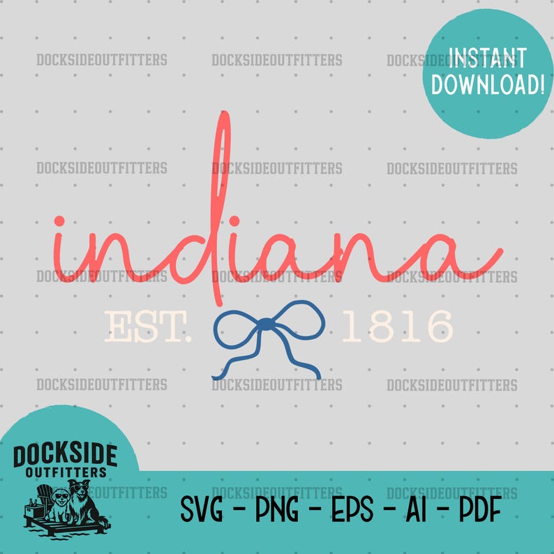 Indiana Bow Ribbon SVG PNG DTF Outline State Design, Digital Download ...