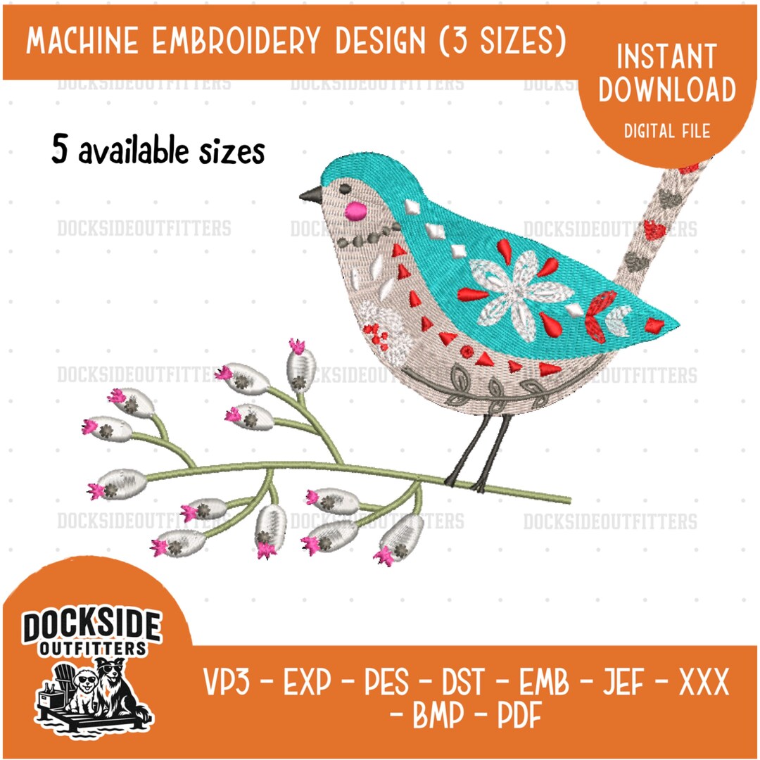 Floral Bird Embroidery Design, Bird Pattern and Flower Elements Stitch ...