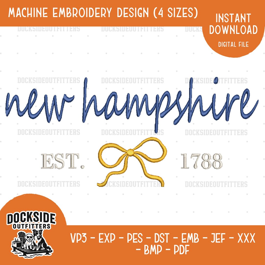 New Hampshire Embroidery Design, State Bow Outline Stitch Pattern ...