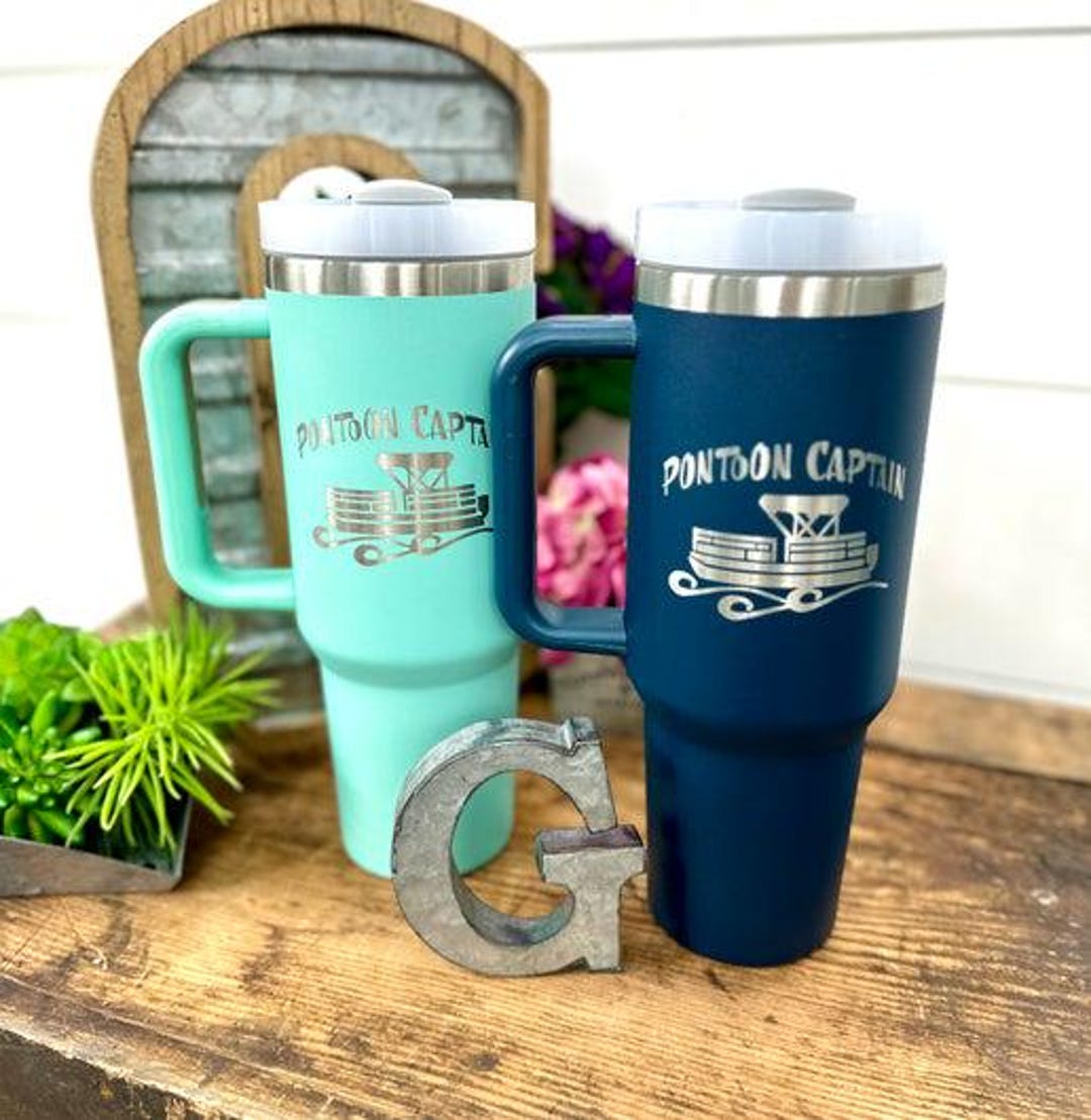 Pontoon Captain Tumbler 40oz, Lake Life Stainless Steel Cup, Boat ...