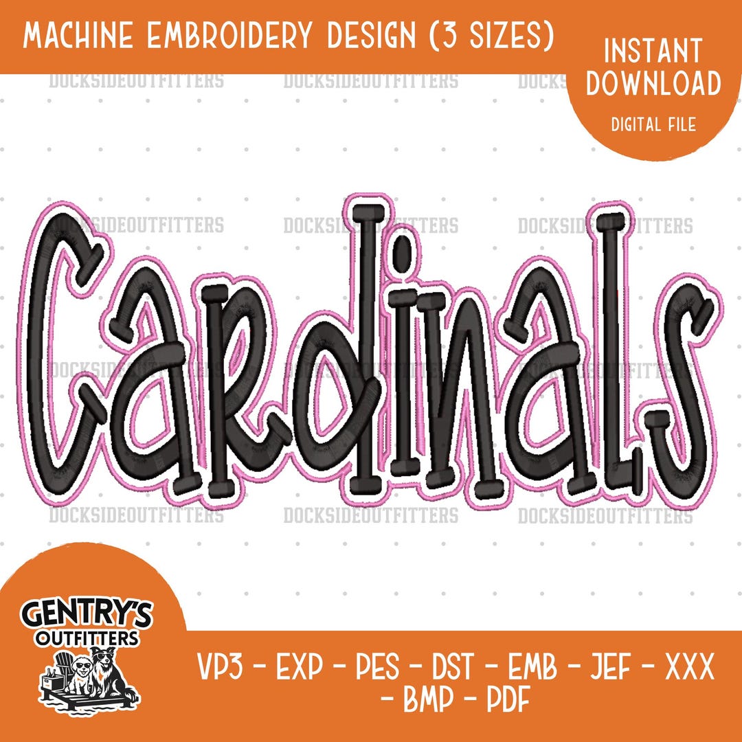 Cardinals 3D Puff Embroidery Design, 3DPUFF Lettering, Satin Stitch ...
