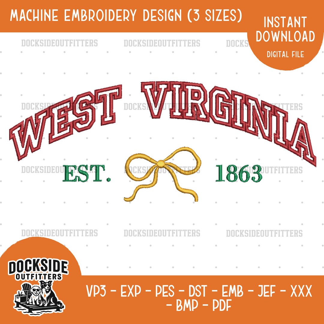 West Virginia Embroidery Design, Collegiate Outline Bow Pattern ...