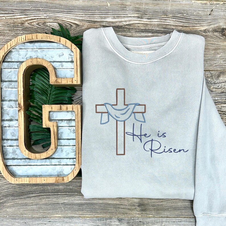 He is Risen Cross Embroidery Design, Easter Christian Stitch File ...
