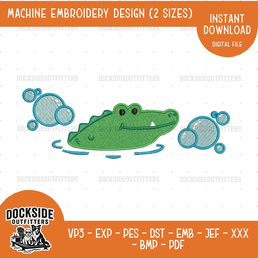 Bubble Bath Gator Embroidery Design, Cute Alligator Stitch File, 7 and ...
