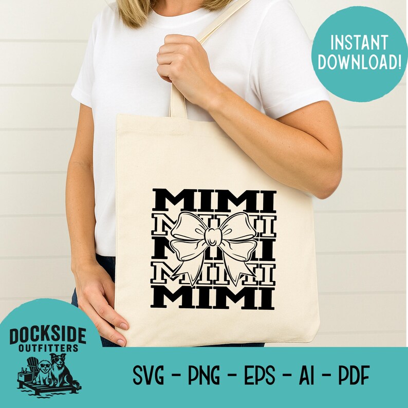Mimi SVG PNG, Stacked Text Bow Digital Design, Sublimation or Cricut ...
