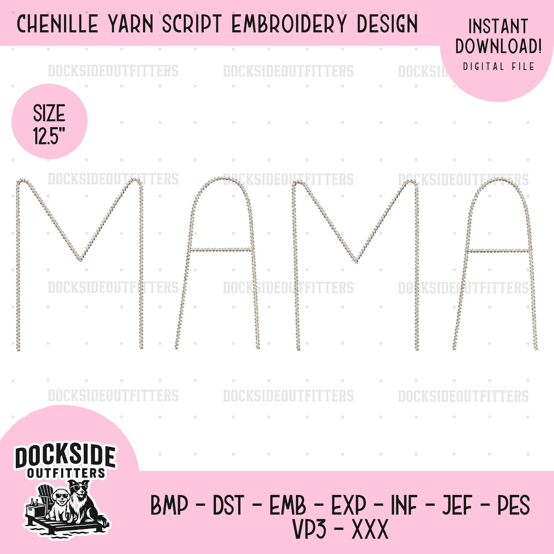 Mama Chenille Yarn Block Font, 12.5 Inches, Embroidery Lettering ...