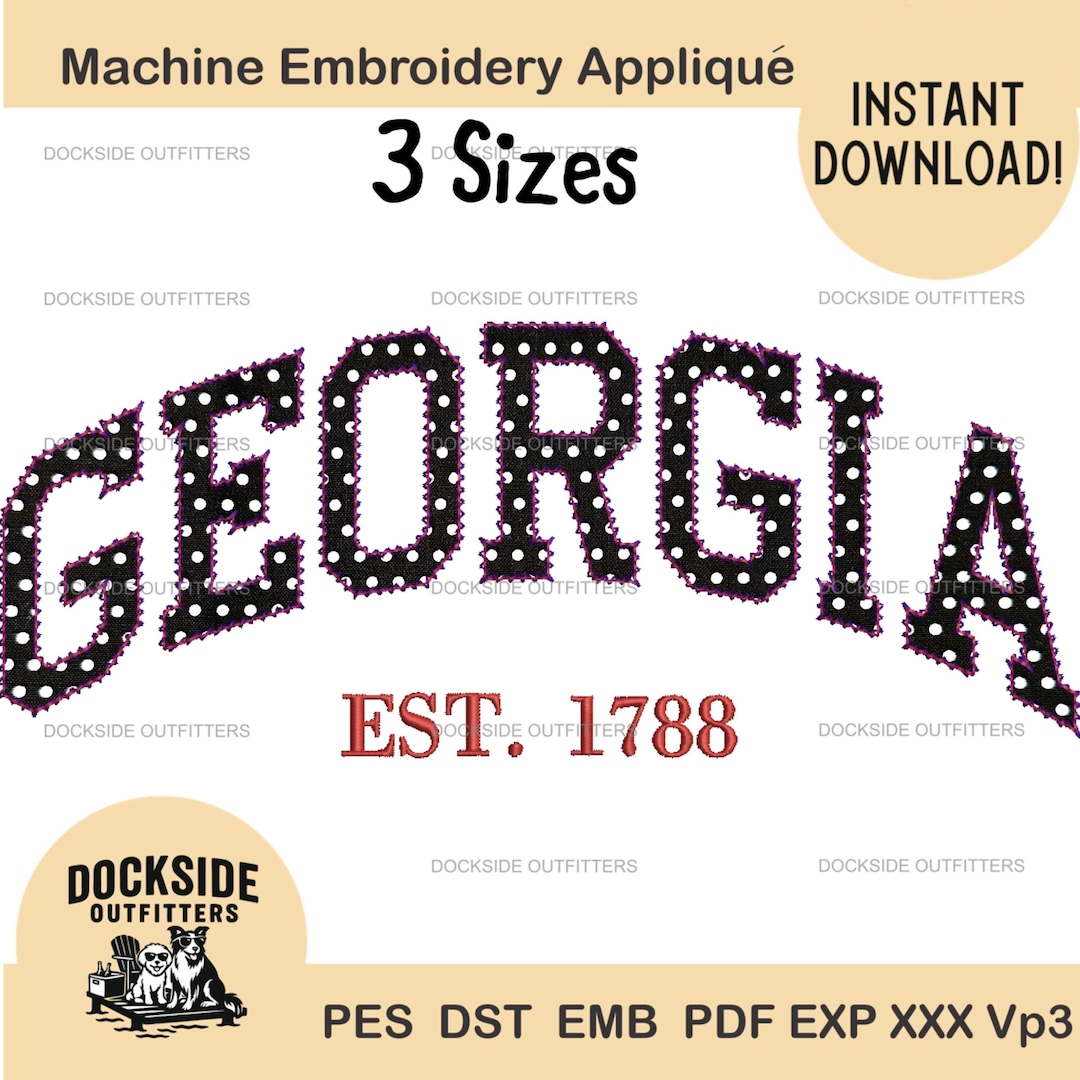 Georgia Applique Embroidery Collegiate Font Design, Zig Zag Edge ...