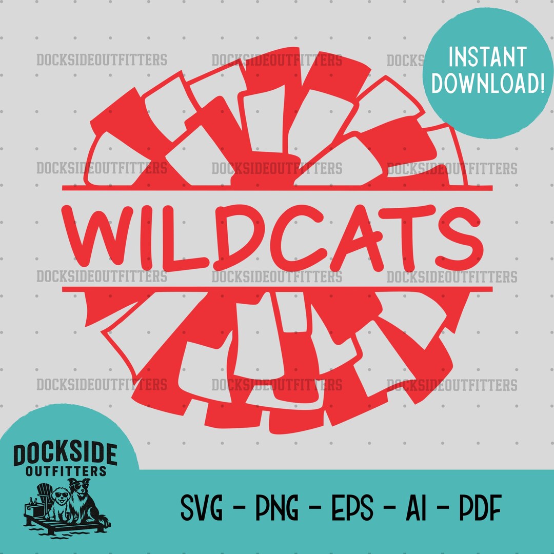 Wildcats Mascot Cheerleading Clipart: School Spirit Pompoms (digital ...