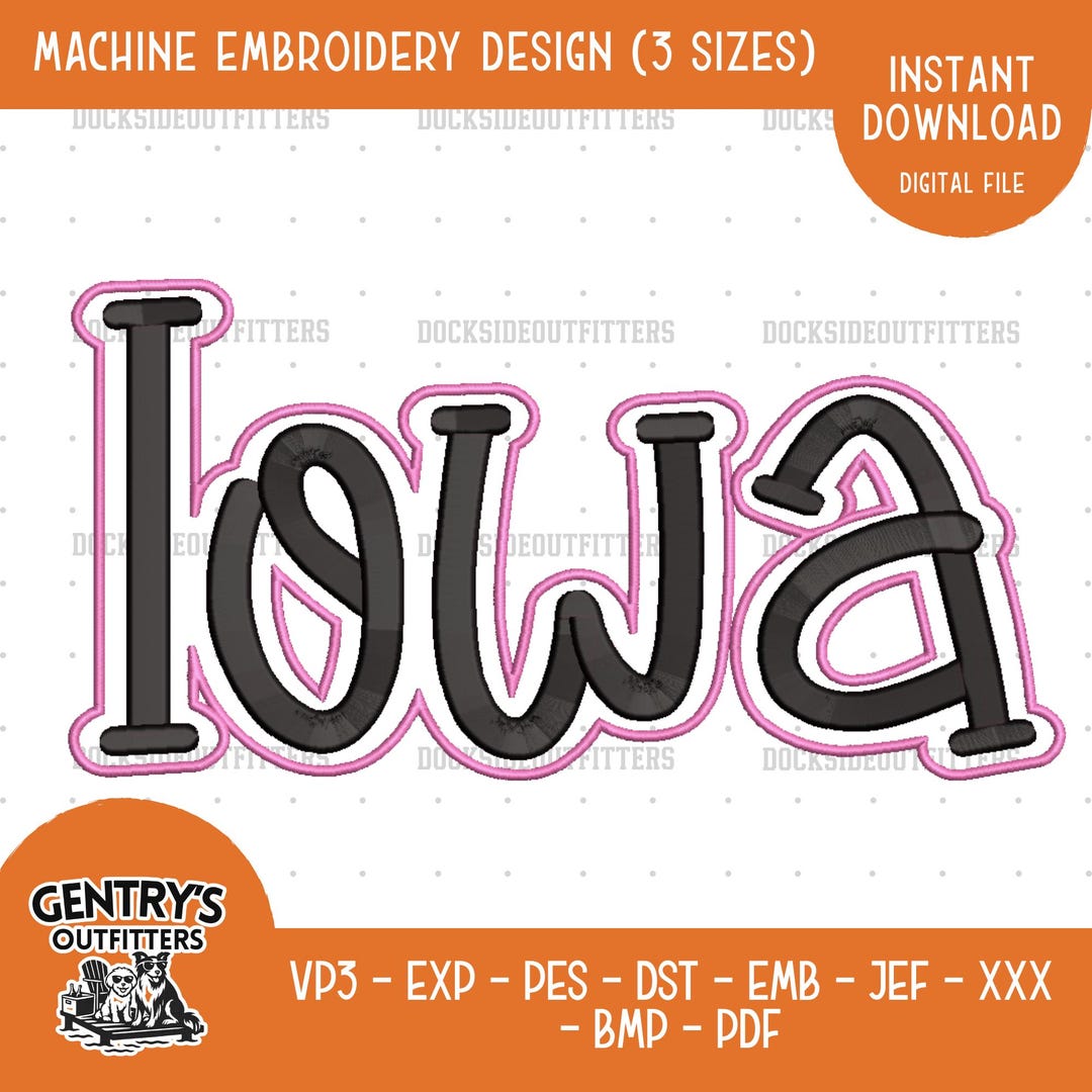 Iowa 3D Puff Embroidery Design, Satin Stitch Outline (instant Download ...