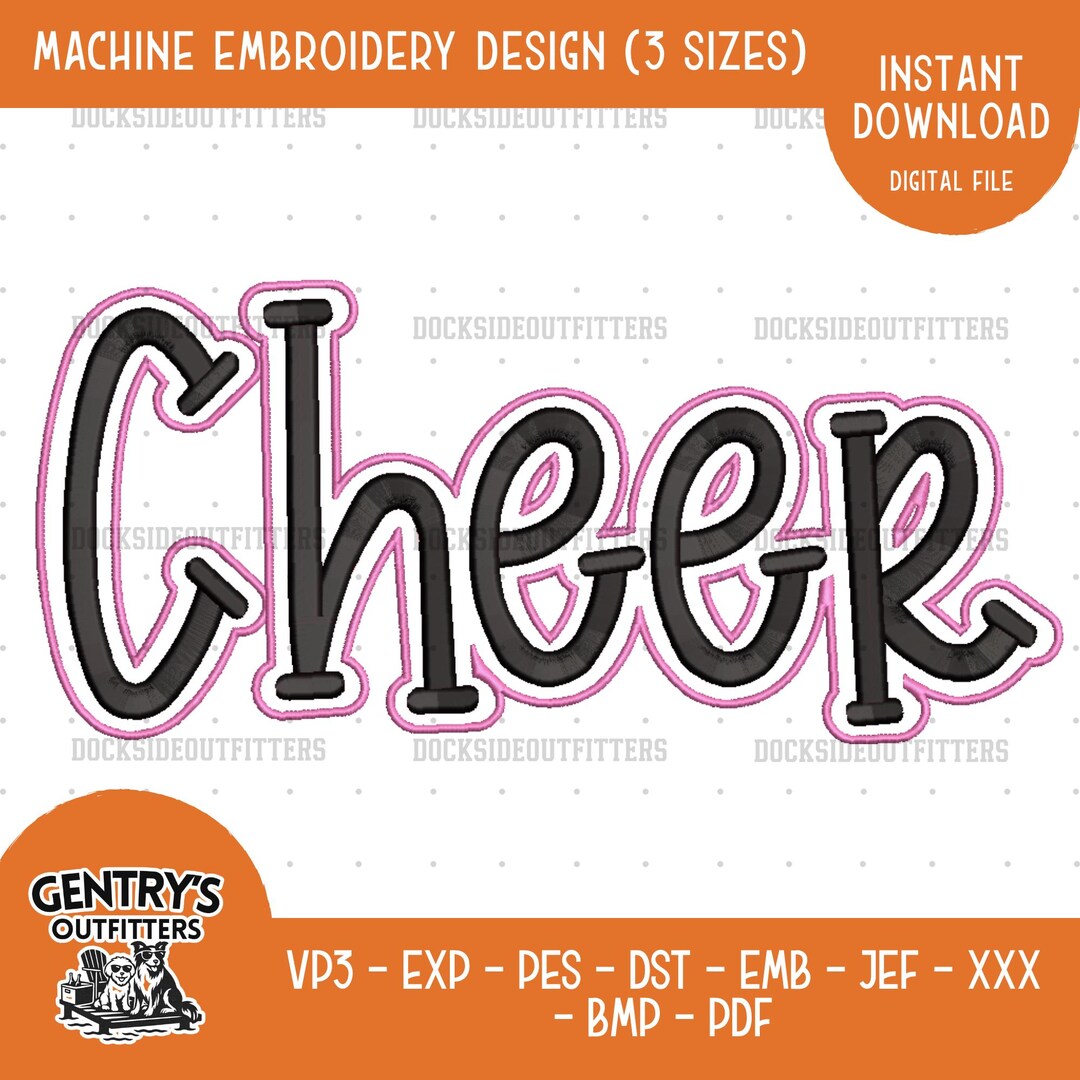 3D Puff Cheer Embroidery Design, Satin Stitch Outline, Sports Theme ...