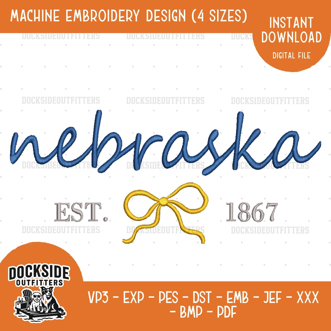 Nebraska Embroidery Design, Outline Stitch Pattern, Digital File Bundle ...