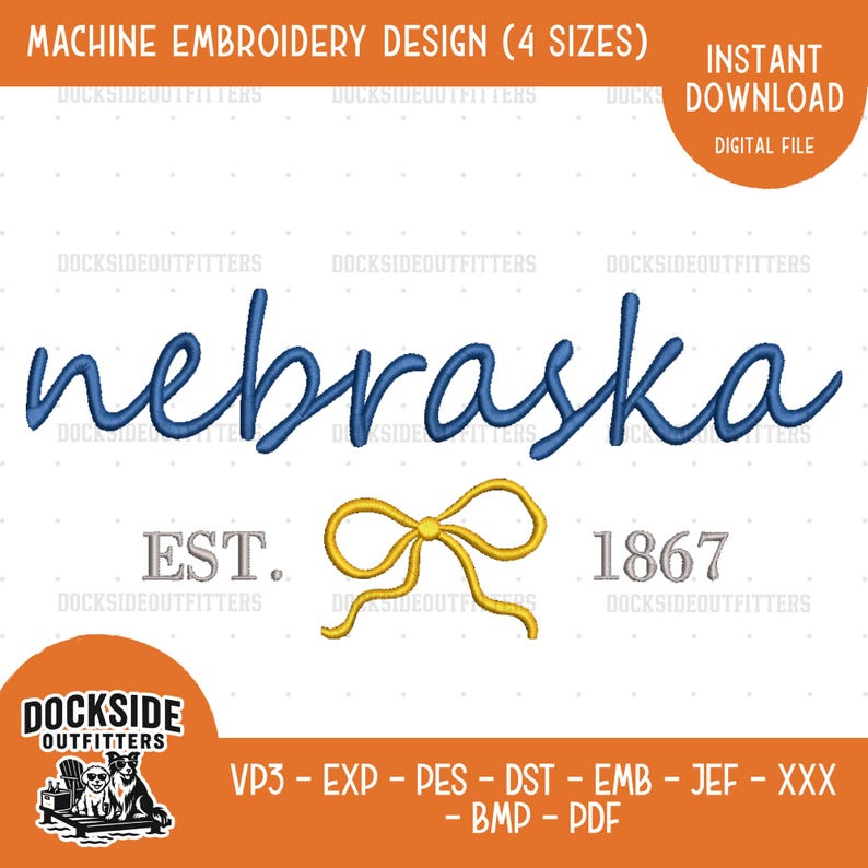 Nebraska Embroidery Design, Outline Stitch Pattern, Digital File Bundle ...