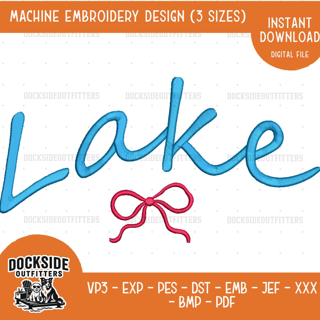 Lake Embroidery Bow Design, Instant Digital Download File for Machine ...