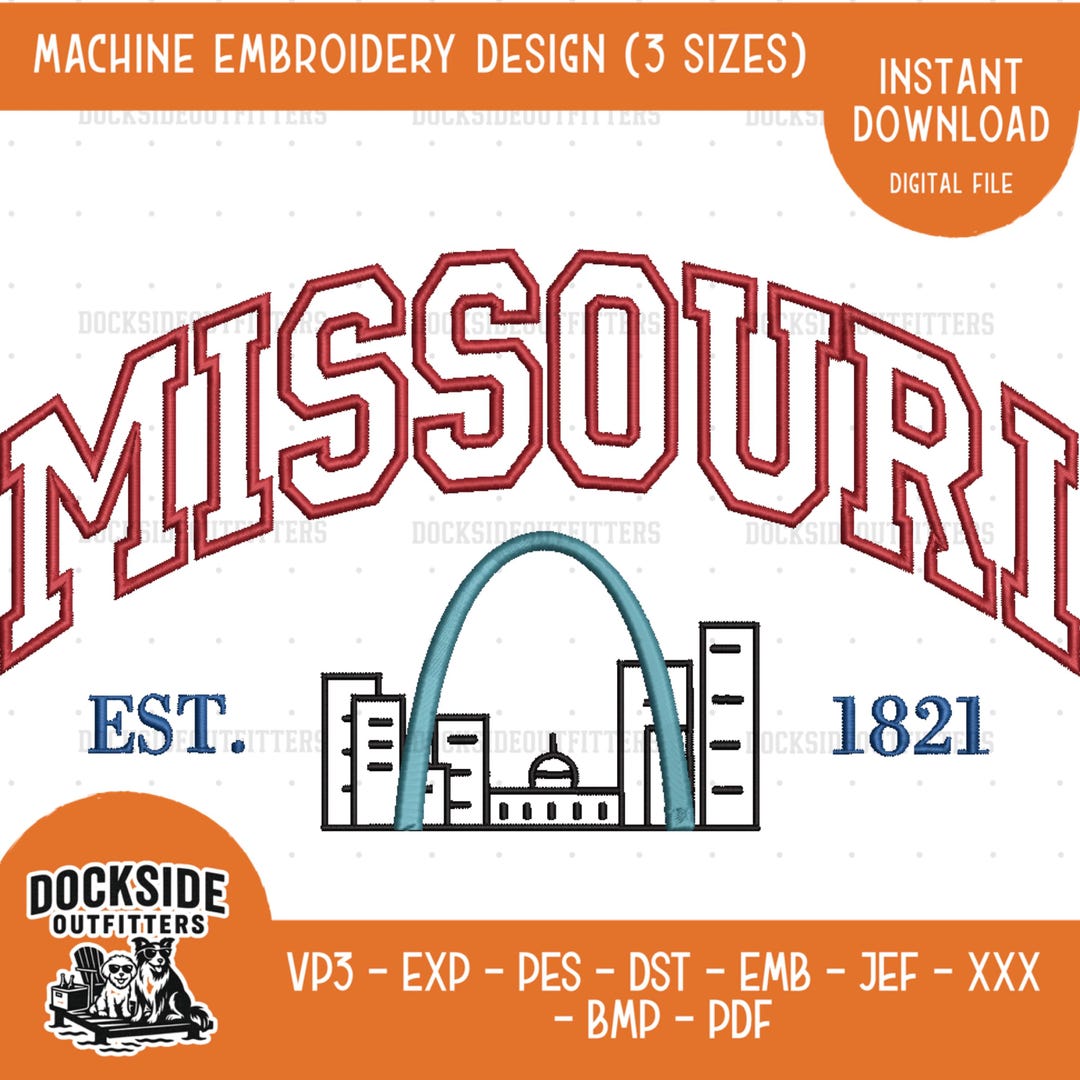 Missouri Skyline Outline, St. Louis Machine Embroidery Instant File ...