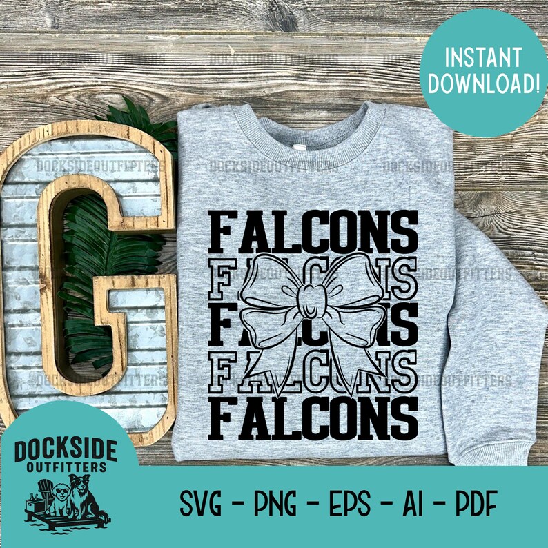 Falcons Mascot Bow SVG PNG Stack Digital Download for Cricut DTF ...