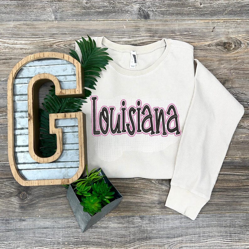 Louisiana 3D Puff Embroidery Design, 3D Puff Lettering, Satin Stitch ...