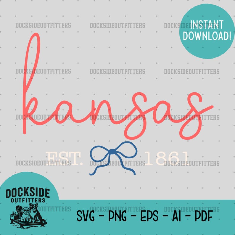 Kansas Bow Ribbon SVG PNG DTF Outline State Design, Digital Download ...