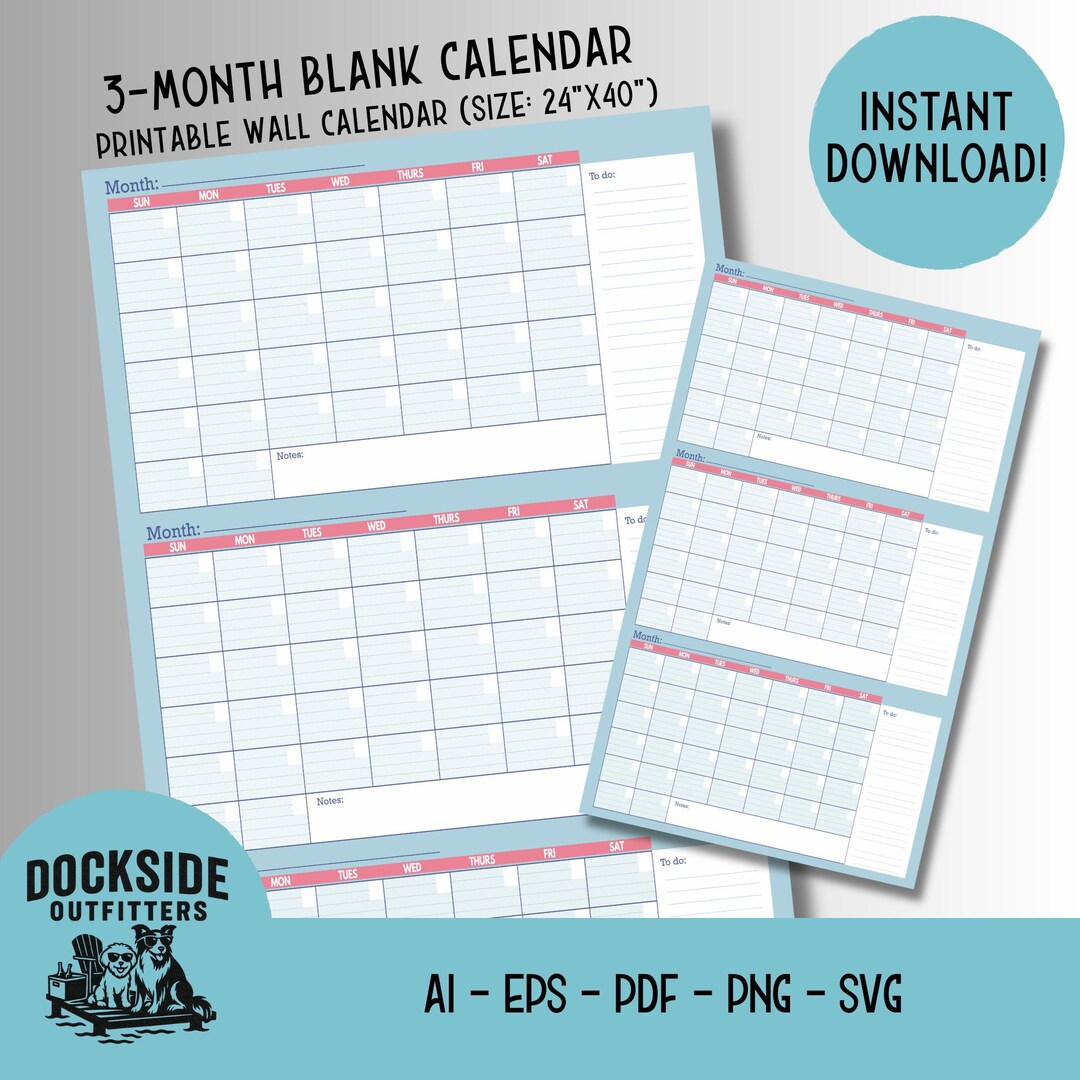 3 Month Planner Calendar, Digital Download, Printable Planner Template ...