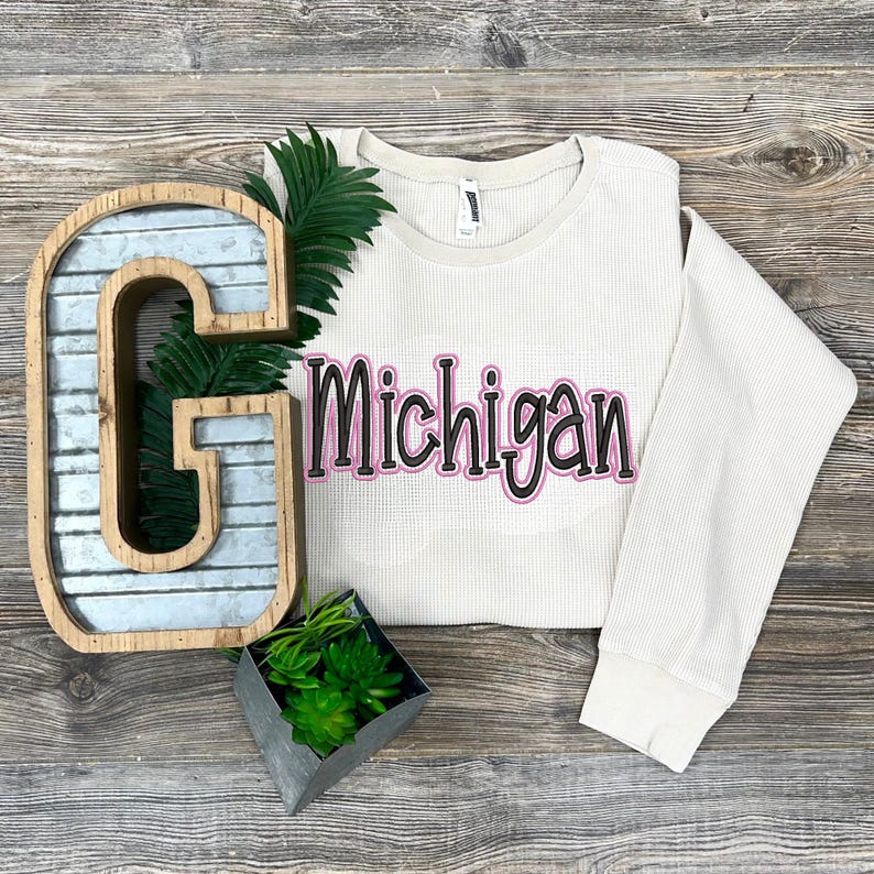 Michigan 3D Puff Embroidery Design, Satin Stitch Outline (instant ...
