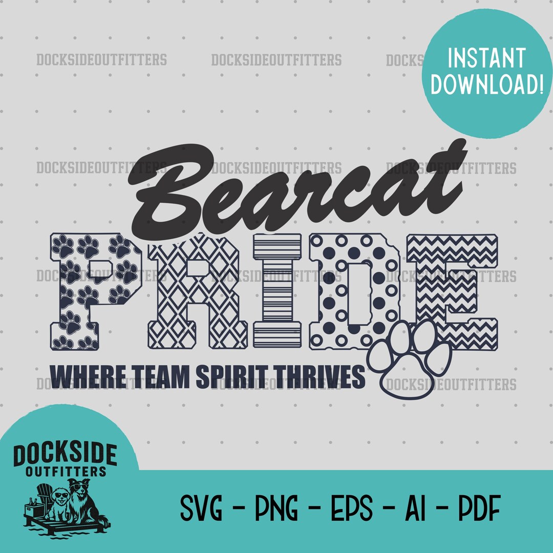 Bearcat Pride Mascot SVG PNG: Multi Pattern School Spirit Design ...
