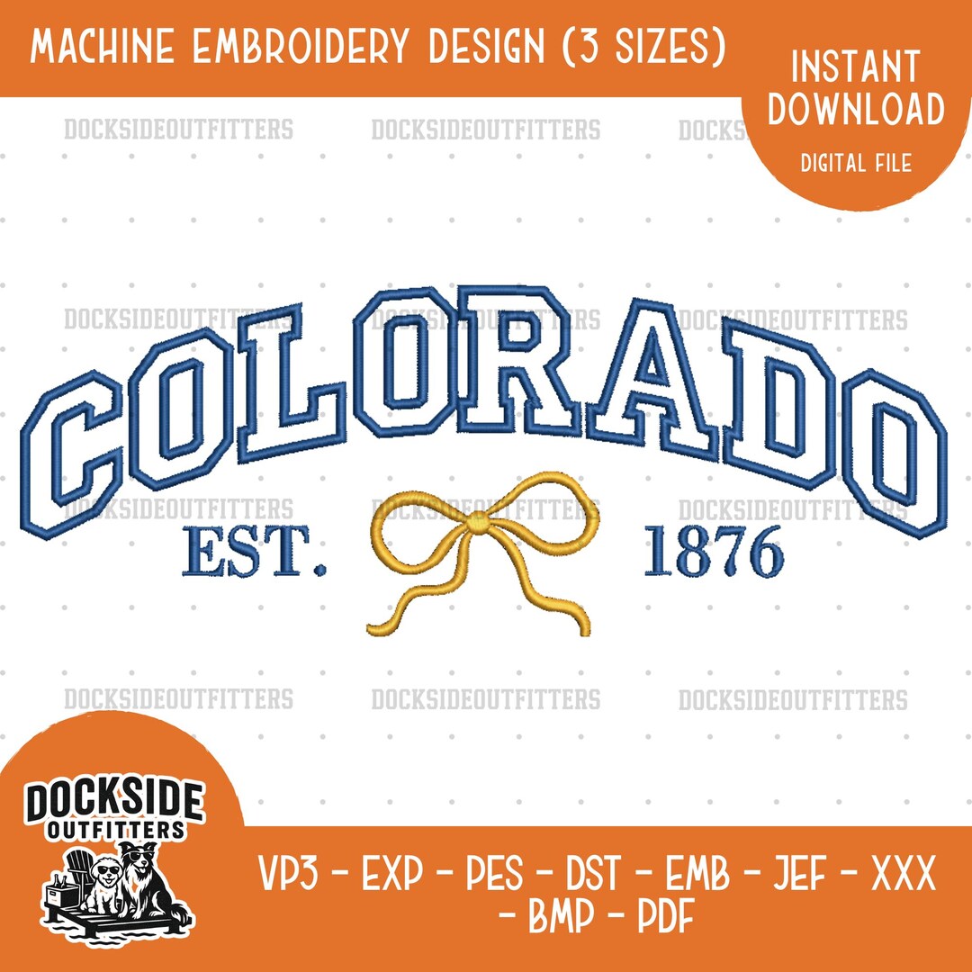 Colorado Embroidery Design, CO Collegiate Outline Bow Pattern, Digital ...