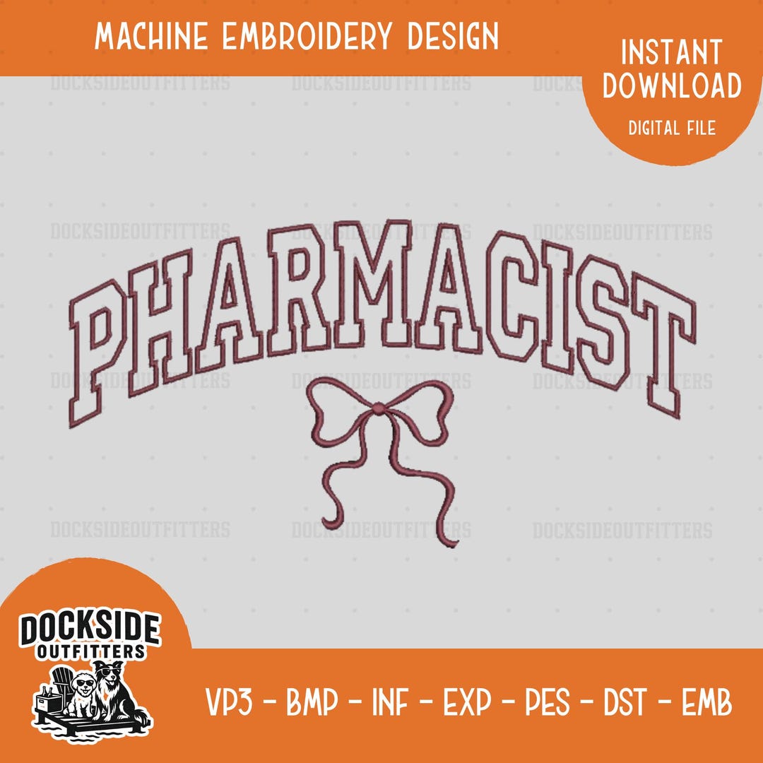 Pharmacist Embroidery Design, Outline Text Embroidery File, Single ...