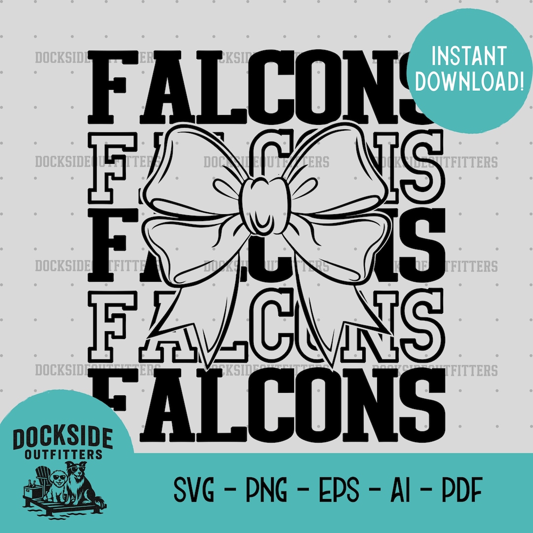 Falcons Mascot Bow SVG PNG Stack Digital Download for Cricut DTF ...