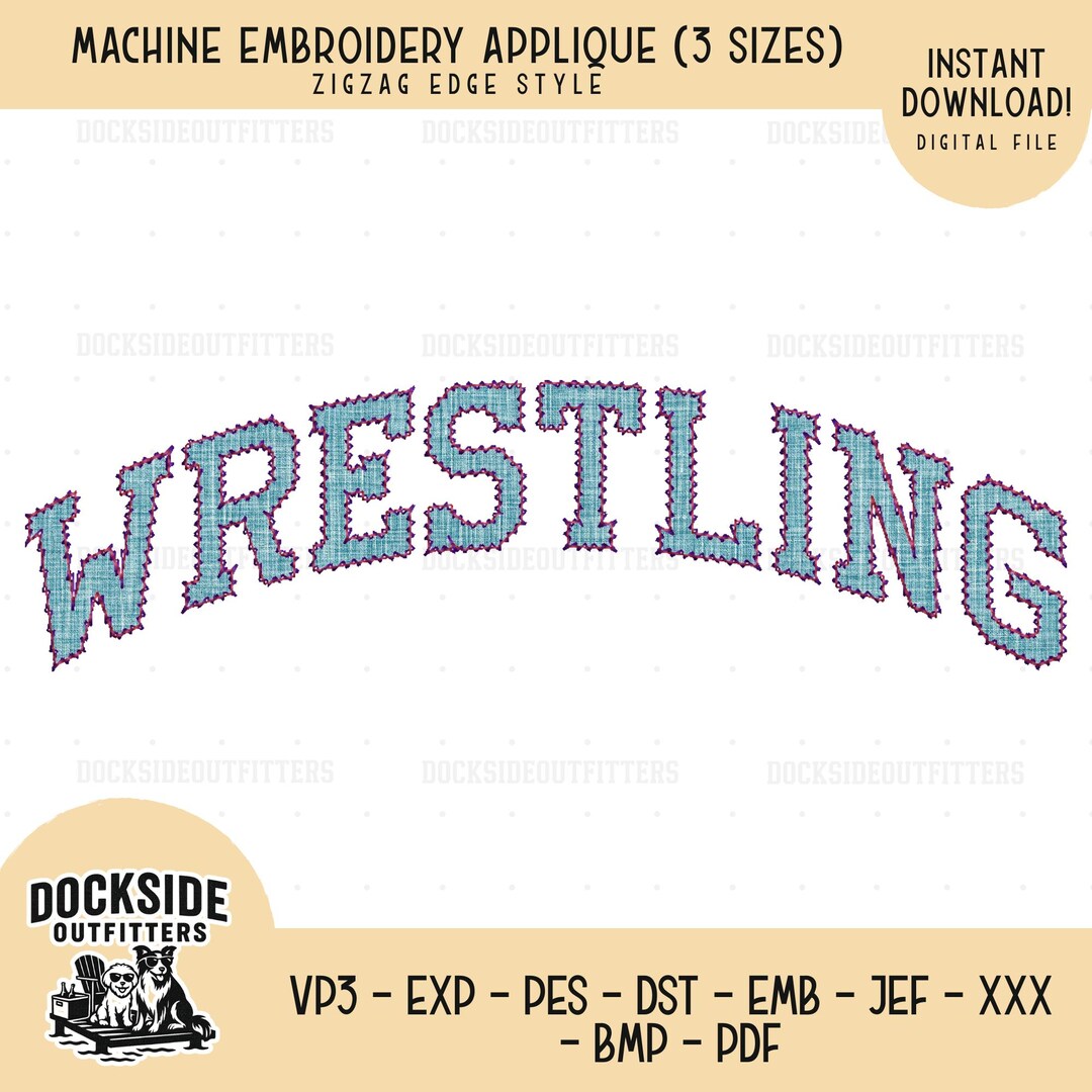 Wrestling Applique Embroidery, Zigzag Edge Style, Sports Bundle Sizes ...