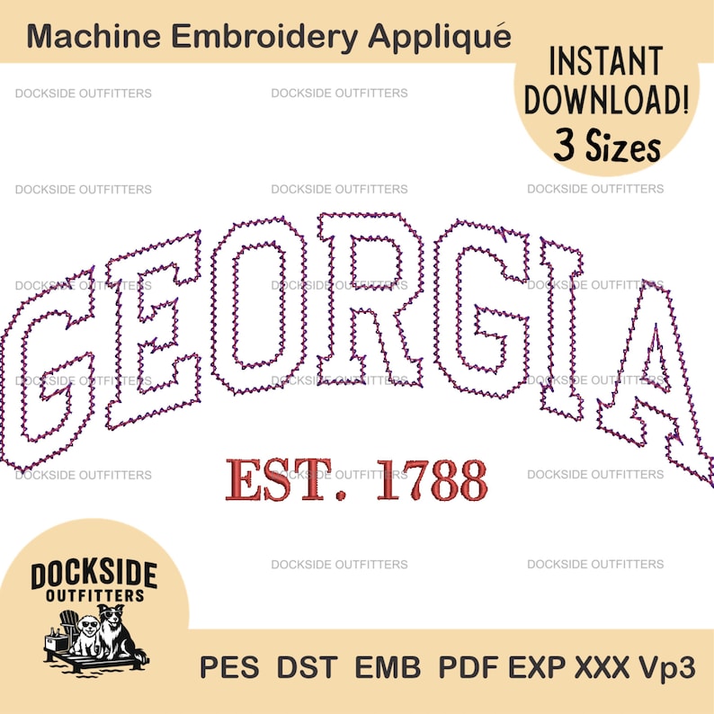 Georgia Applique Embroidery Collegiate Font Design, Zig Zag Edge ...