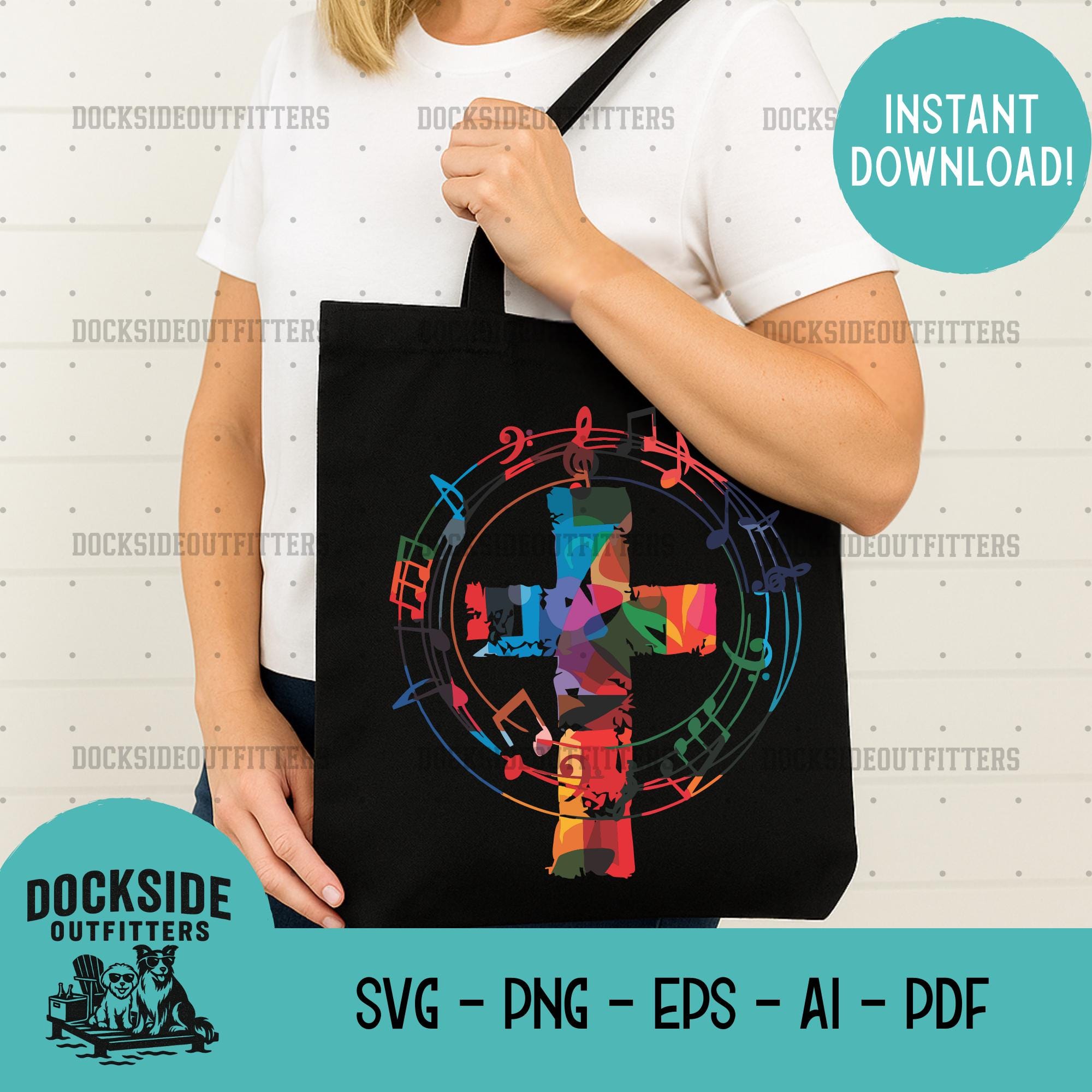 Colorful Cross Music Notes SVG PNG, Christian Faith Clipart, Musical ...