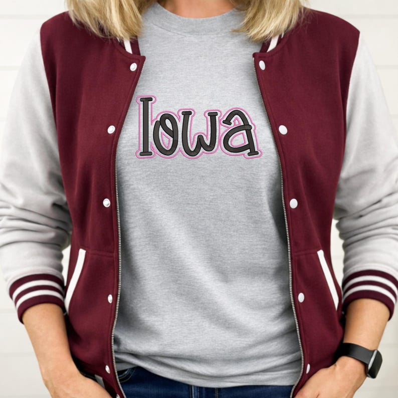 Iowa 3D Puff Embroidery Design, Satin Stitch Outline (instant Download ...
