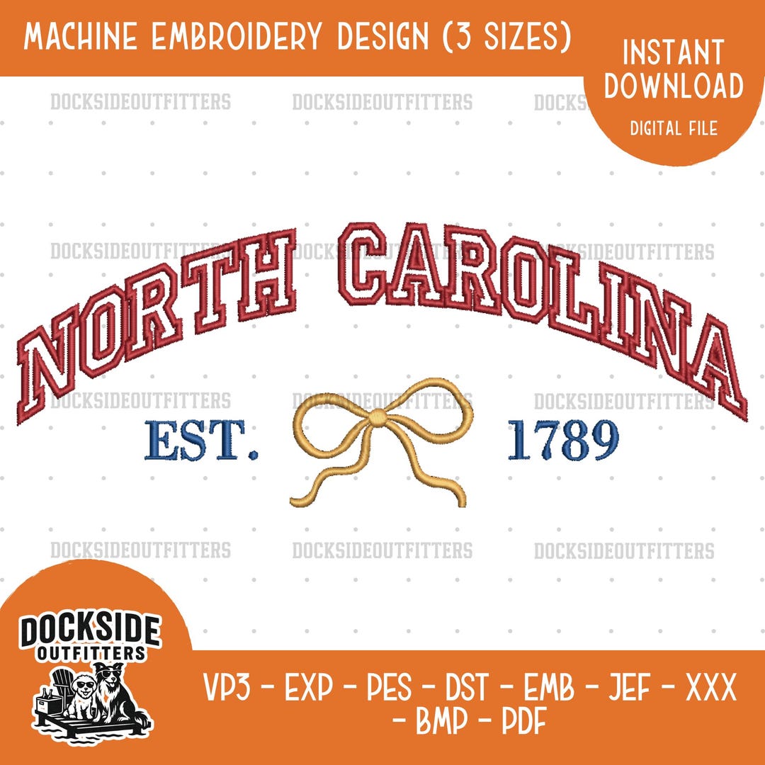 North Carolina Embroidery Design, Bow State Outline Stitch Pattern ...