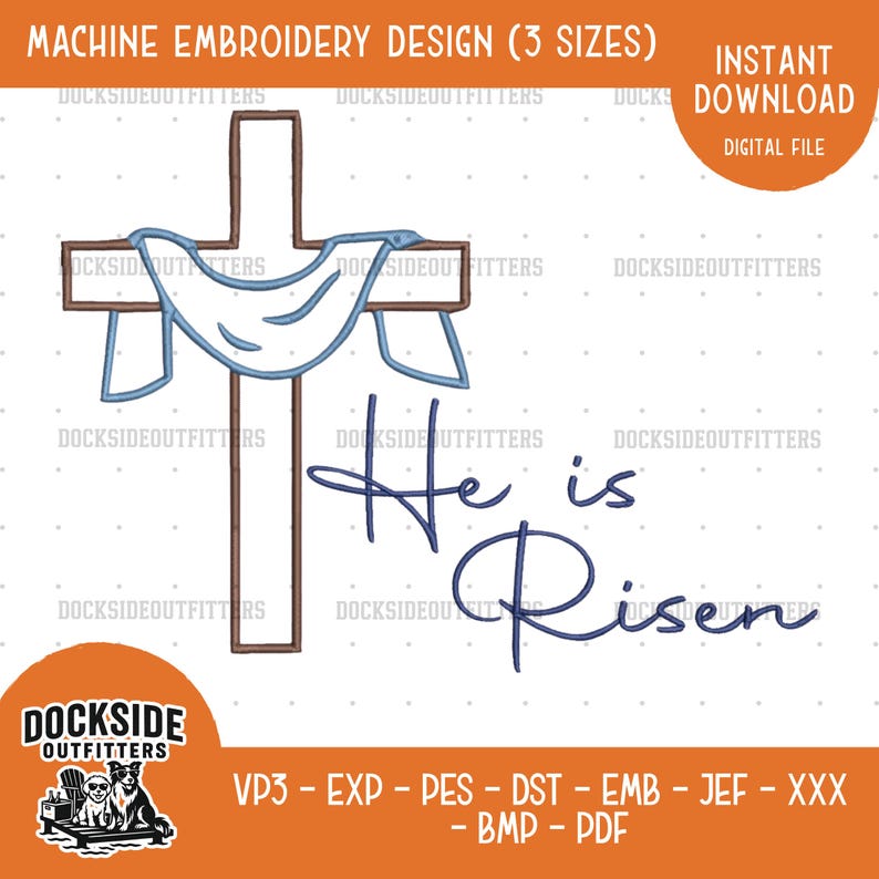 He is Risen Cross Embroidery Design, Easter Christian Stitch File ...