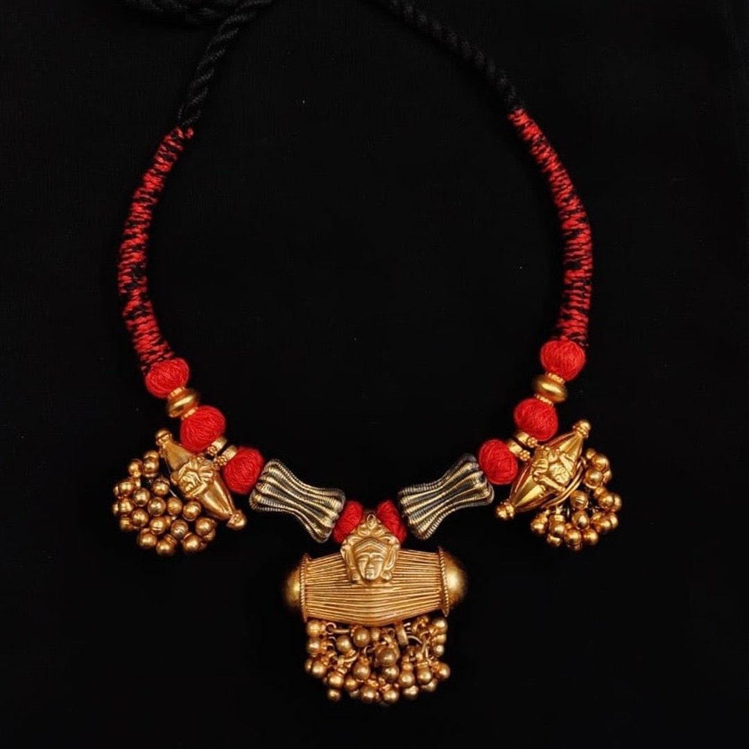 Gold Plated Ghungaroo Amulet Thread Necklace 925 Sterling Silver Tribal ...