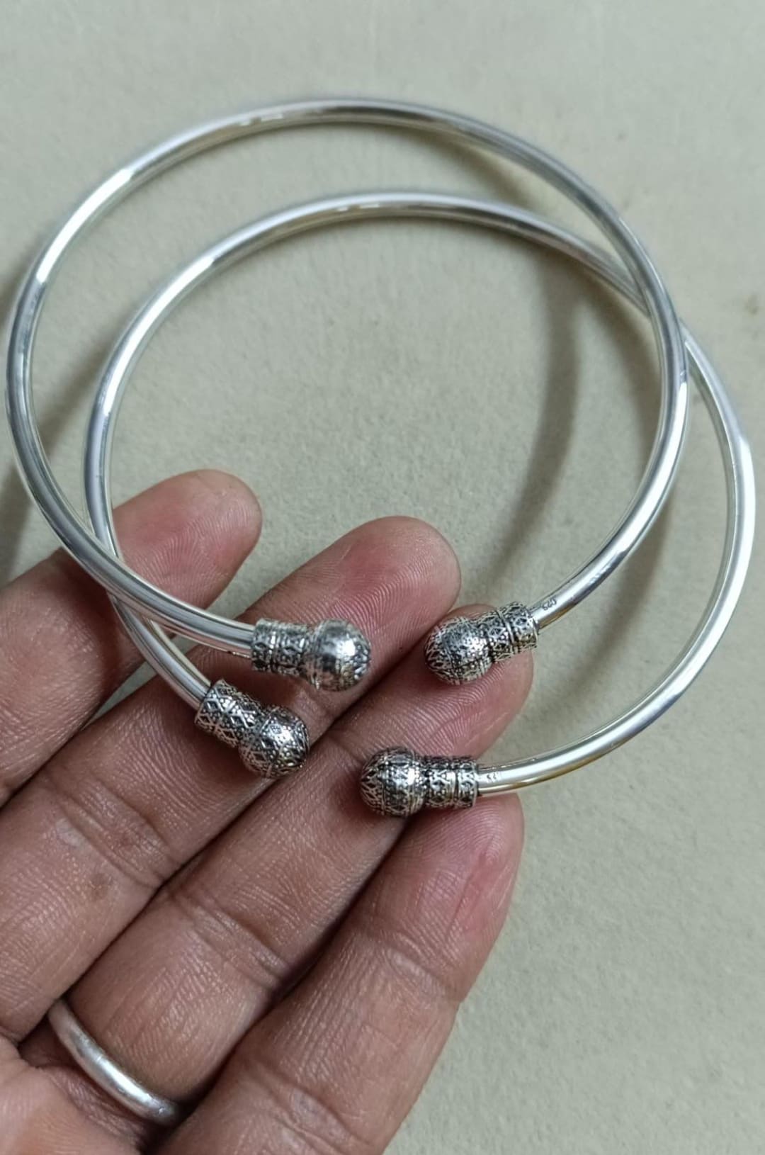 925 Sterling Silver Handmade Plain Anklet Kada pair, Anklet Bracelet ...