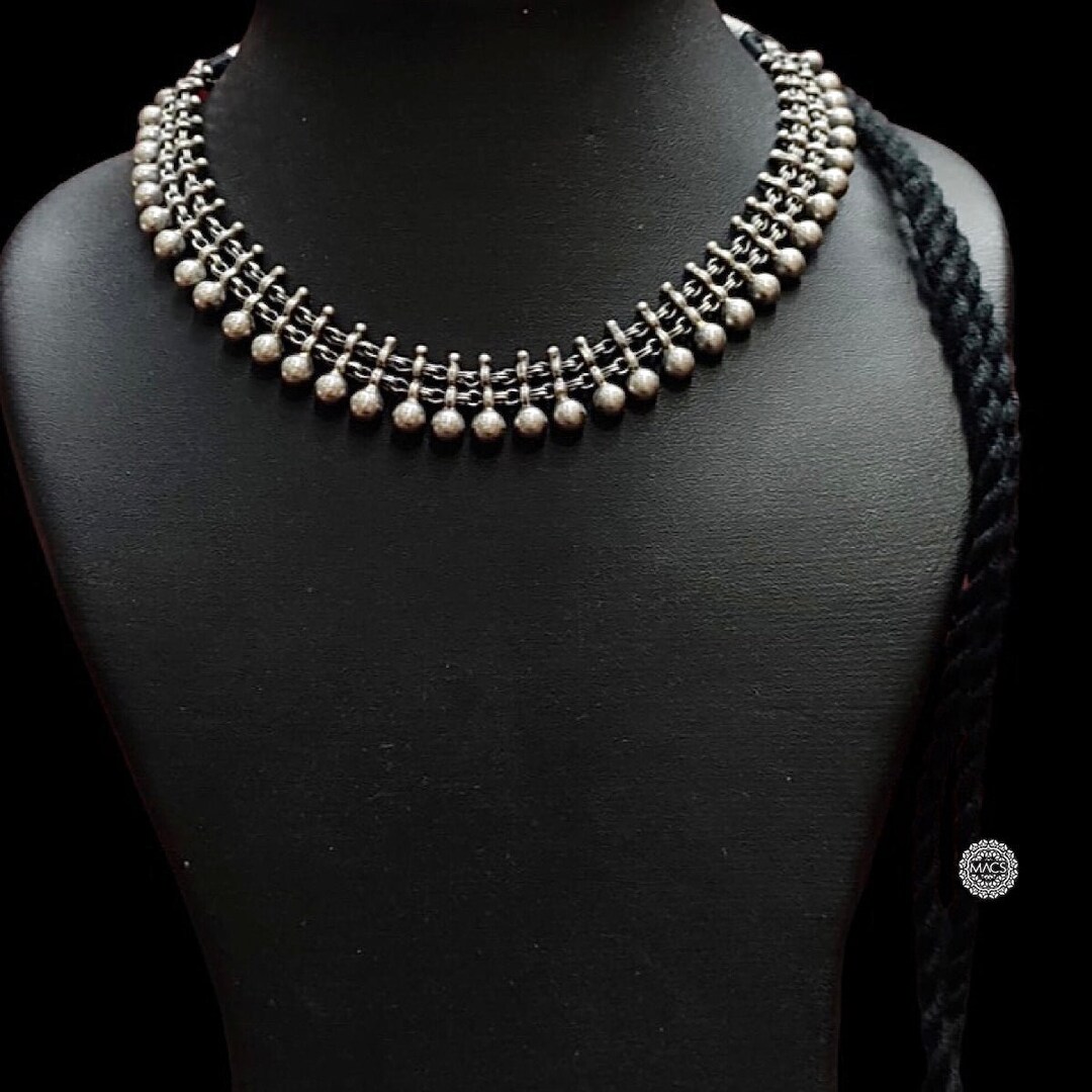 Oxidized 925 Sterling Silver Ball Choker: Handmade Boho Necklace - Etsy