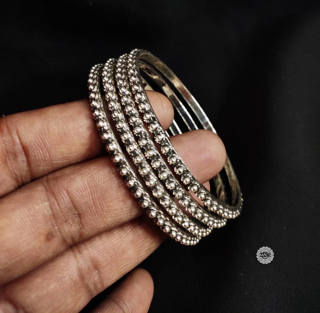 925 Pure Silver Indian Bangles Set-handmade Unique Design Silver ...