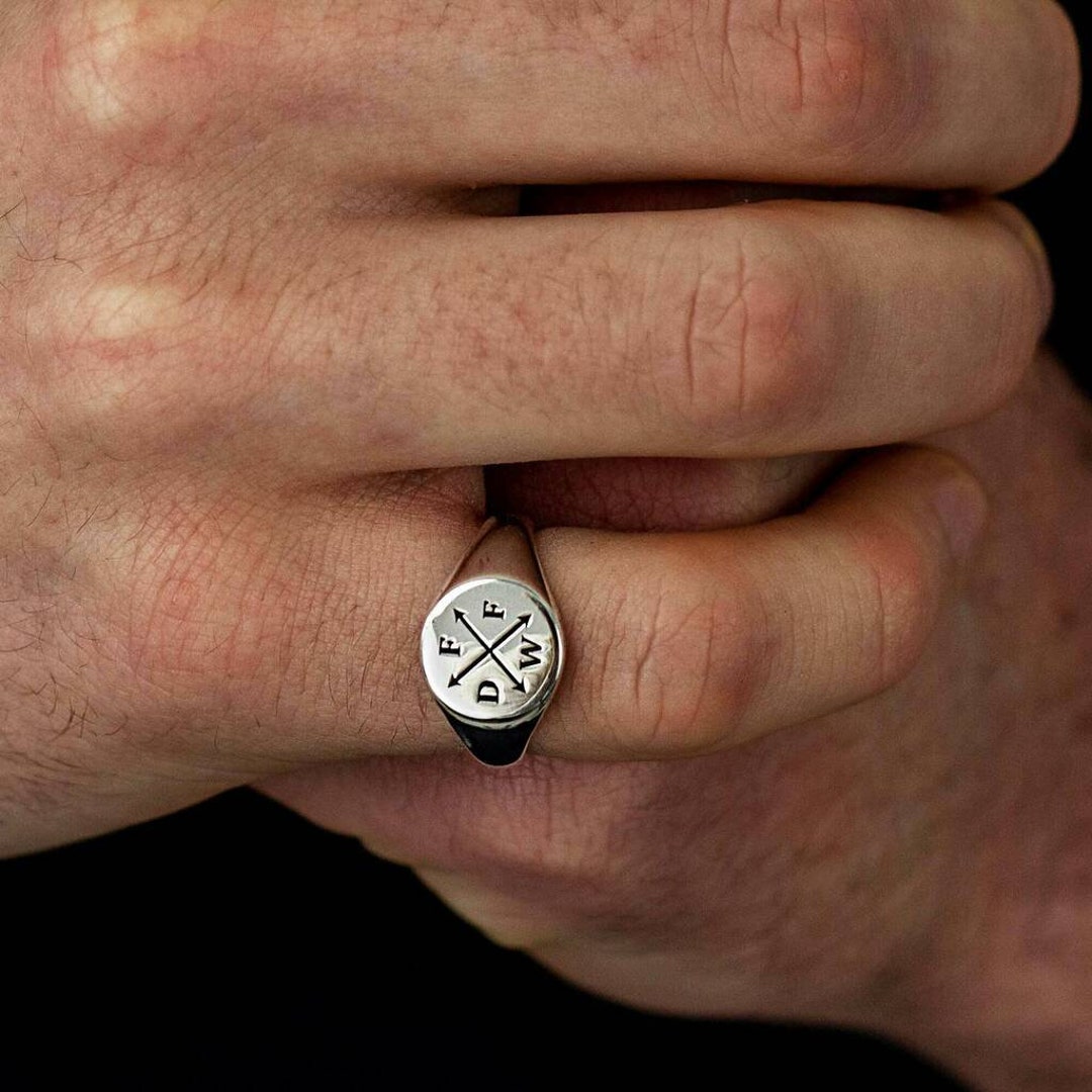 Personalized Family Initial Signet Ring - Solid Silver Pinky Ring Gift ...