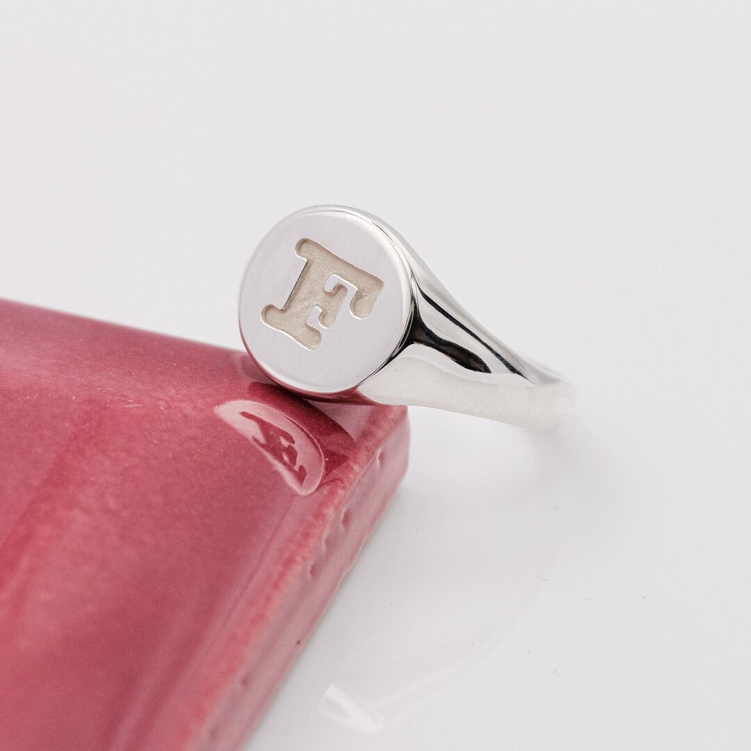 Personalized Initial Silver Signet Ring: Engraved Typewriter Font ...