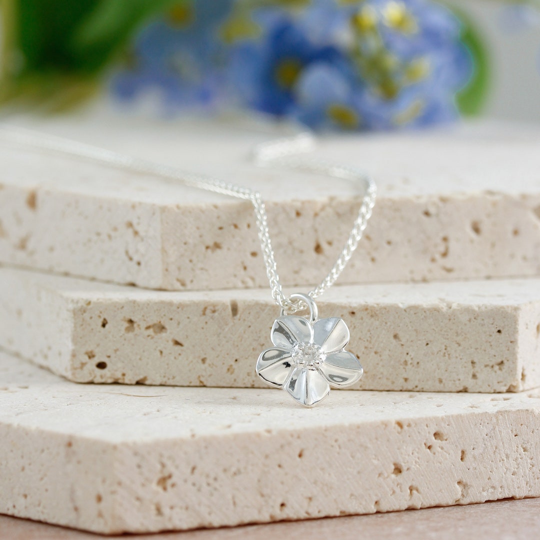 Forget-me-not Flower Silver Necklace Gift for Loss Memorial Pendant ...