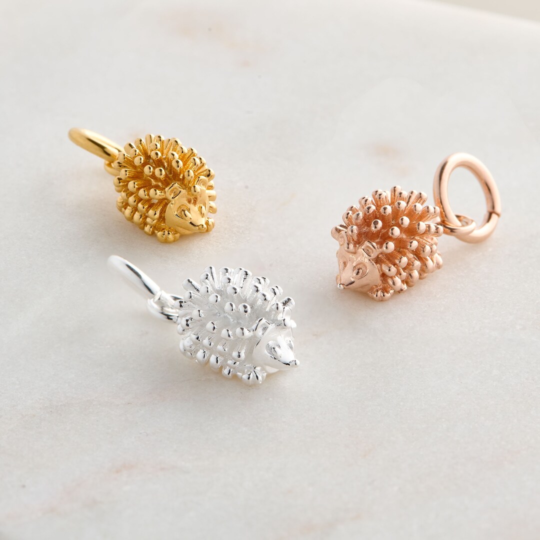 Hedgehog Charm Solid Silver 18ct Gold or Rose Gold Plate Hedgehog ...
