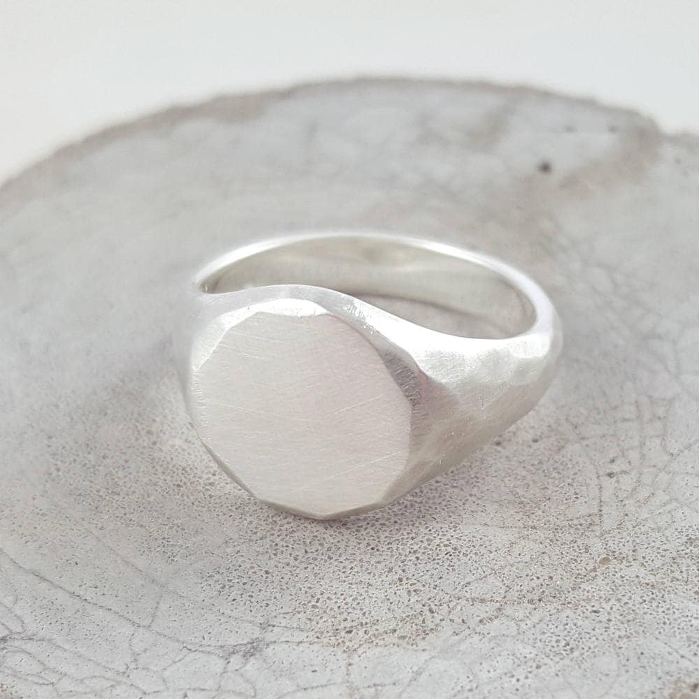 Hammered Silver Signet Ring - Mens Signet Ring - Sterling Signet Ring ...