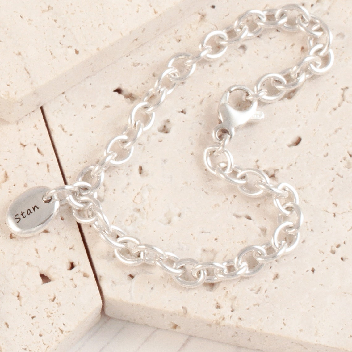 Personalised Pebble Charm Bracelet - Adjustable Silver Bracelet ...