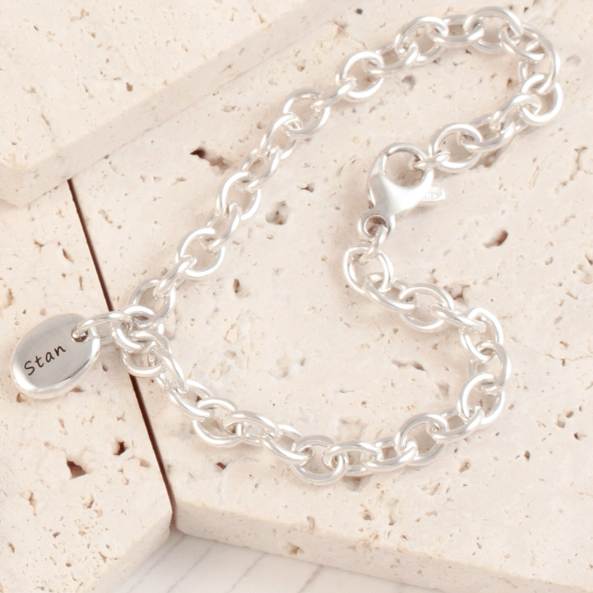 Personalised Pebble Charm Bracelet - Adjustable Silver Bracelet ...