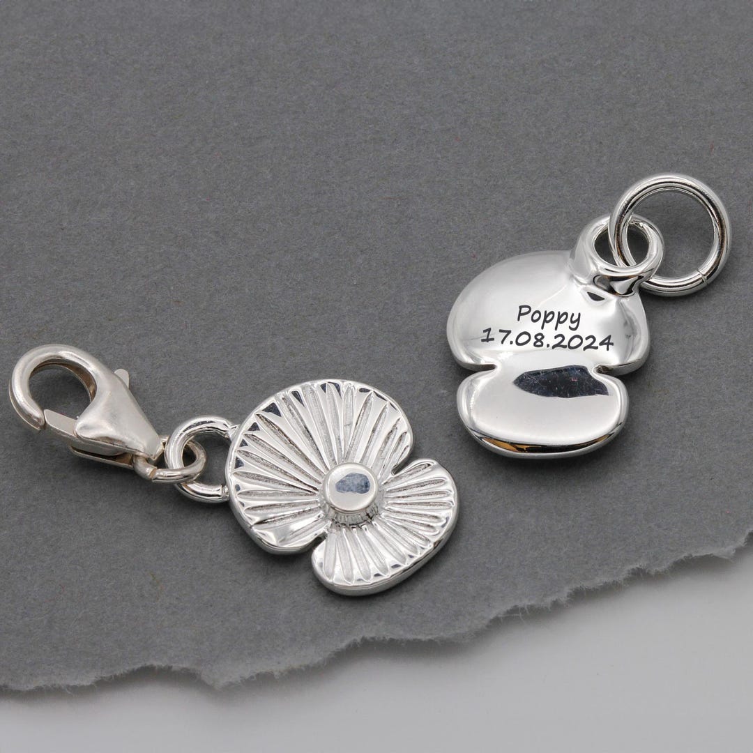 Sterling Silver Poppy Charm - Poppy Pendant - Silver Poppy Flower ...