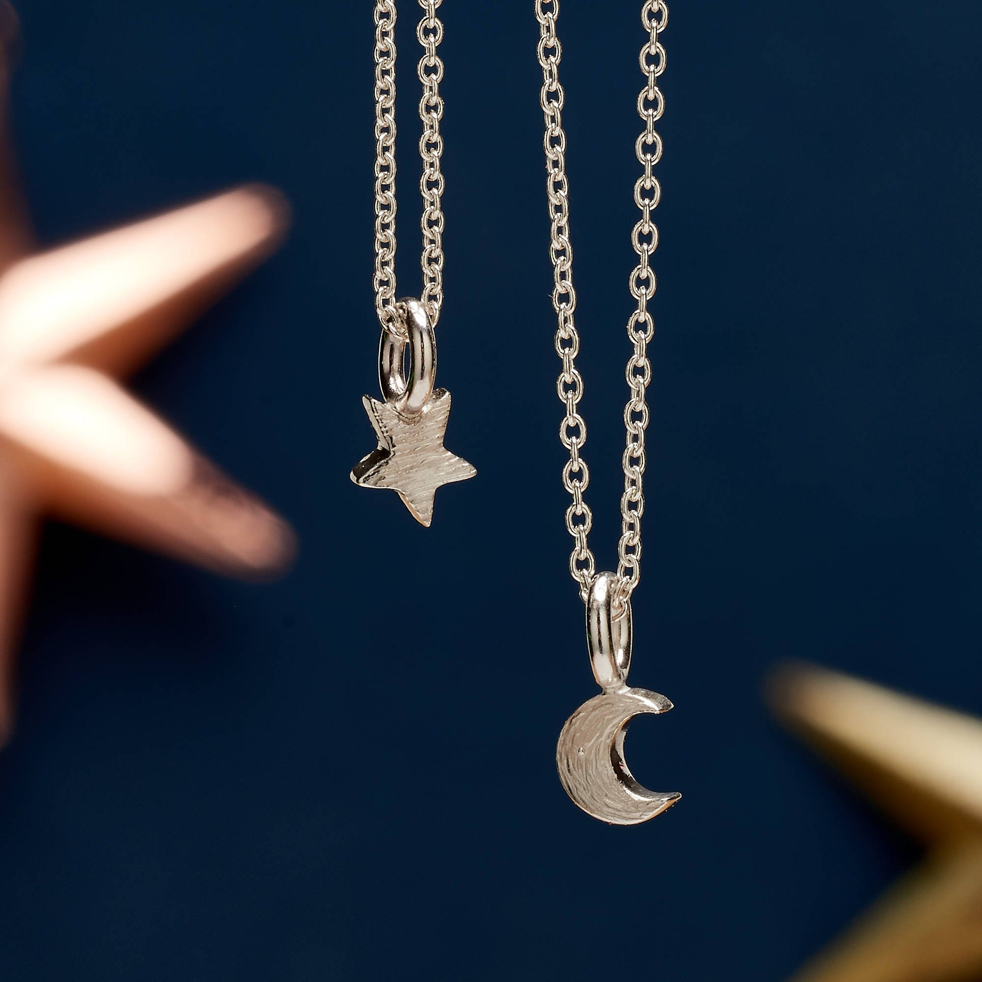 Twilight Silver Moon & Star Pendants Delicate Solid Silver - Etsy UK