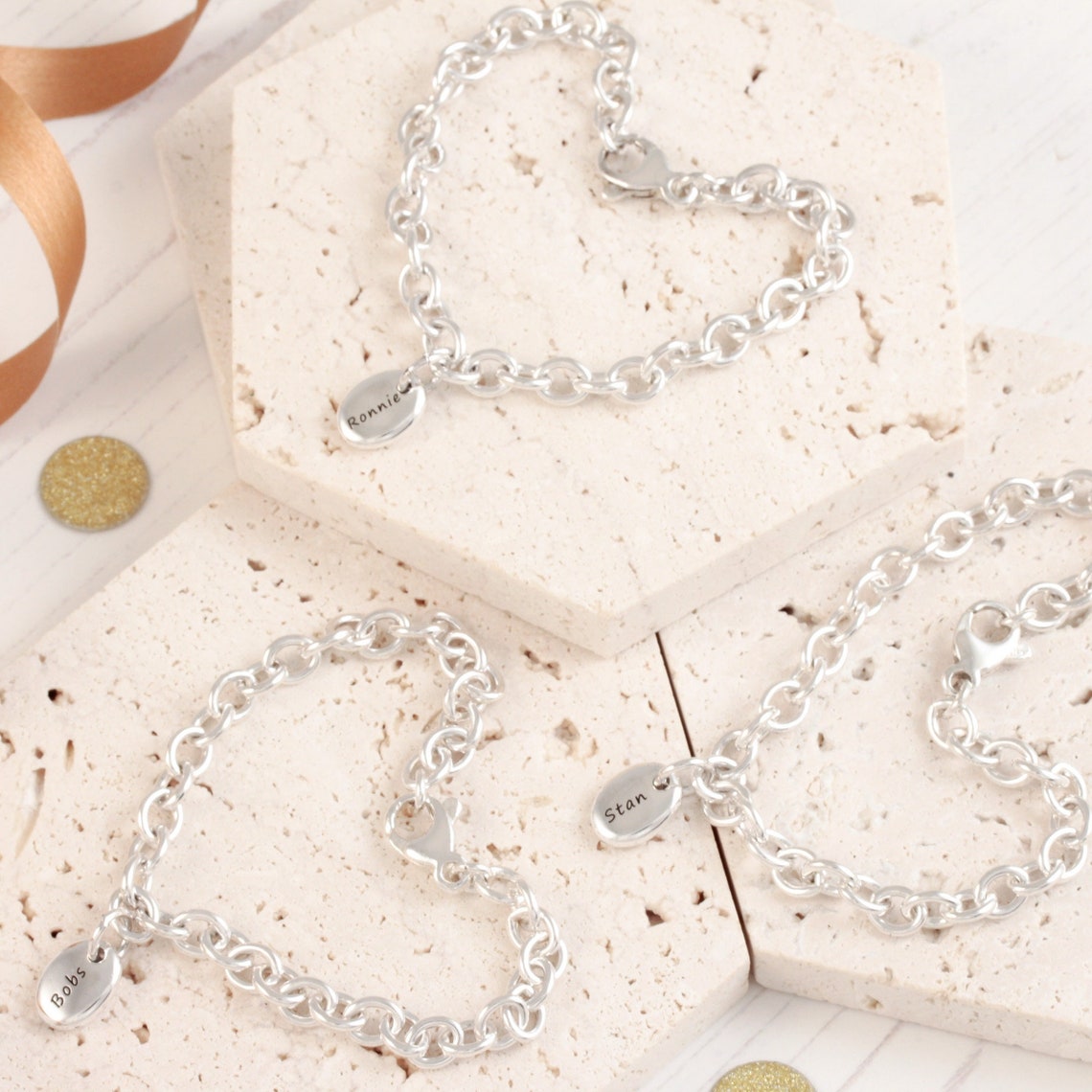 Personalised Pebble Charm Bracelet - Adjustable Silver Bracelet ...