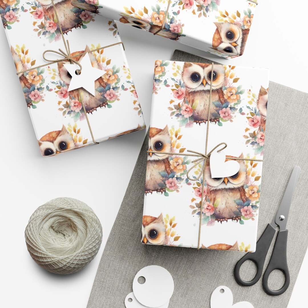 Big-eyed Owl Gift Wrap Featuring an Adorable Baby Owl and Perfect Gift ...