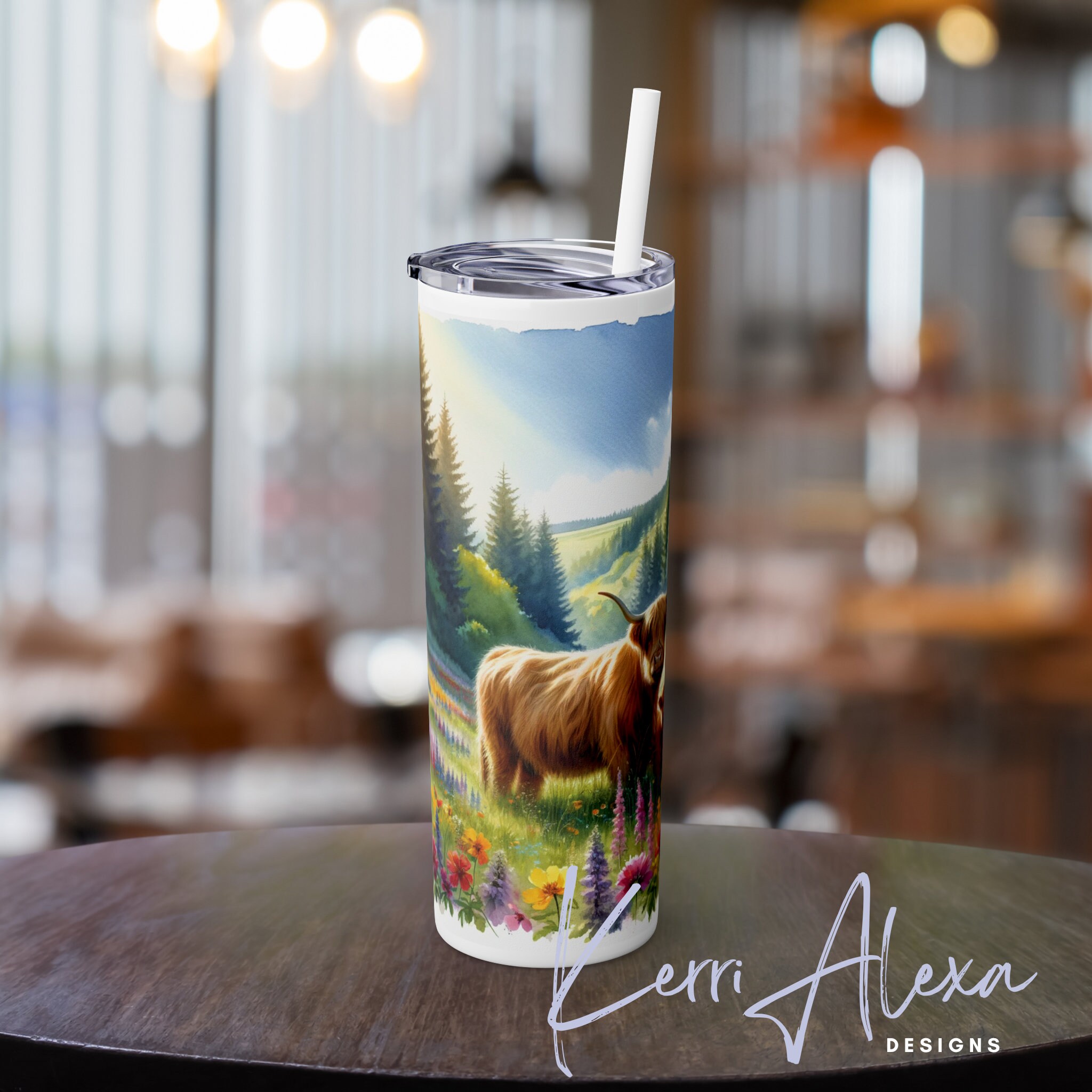 Highland Cow and Half in Meadow of Wildflowers Skinny Steel 20oz ...